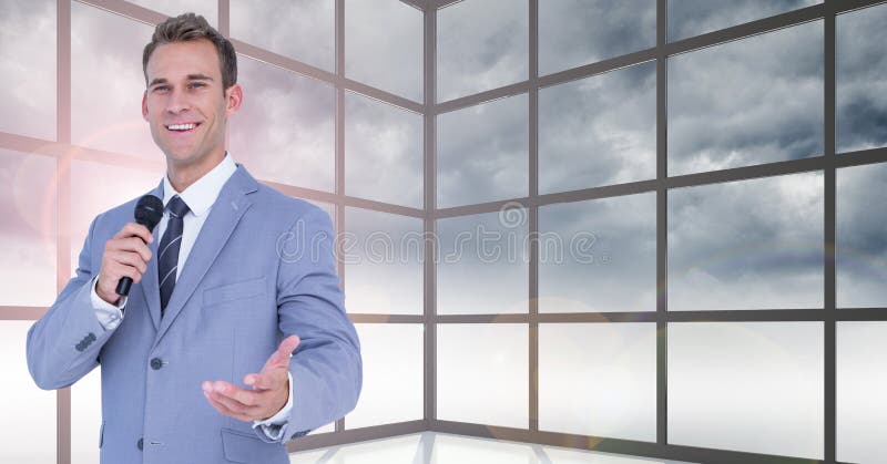 Businessman Speaking on Microphone Stock Photo - Image of corporate ...