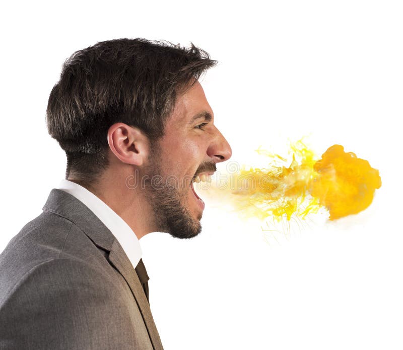 Stressed man spits fire stock photo. Image of aggressive - 60496066