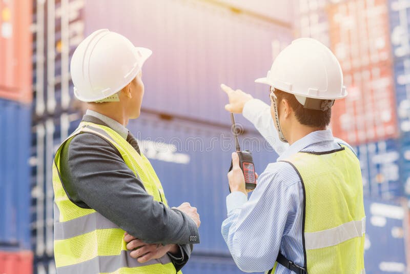 Employees in Logistics Company Shipping Containers Stock Image - Image ...