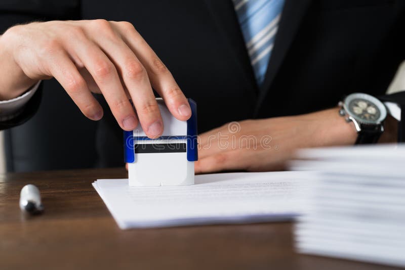 Businessman Stamping Contract Paper Stock Image - Image of desk ...