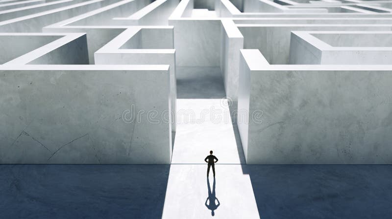 Businessman Stand in Front of Maze Entrance Stock Illustration ...