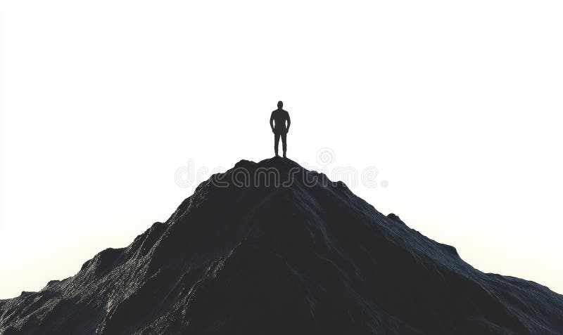 Businessman Standing Alone on a Mountain Summit, Isolated Stock Image ...