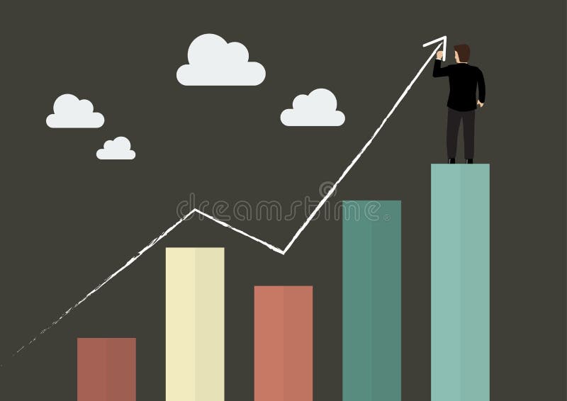 Businessman Standing on Bar Graph Drawing a Growth Chart Stock Vector ...