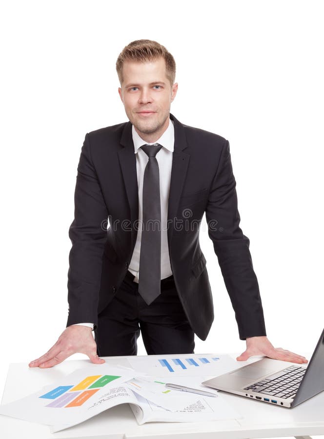 Businessman Standing Behind the Office Desk Stock Image - Image of ...