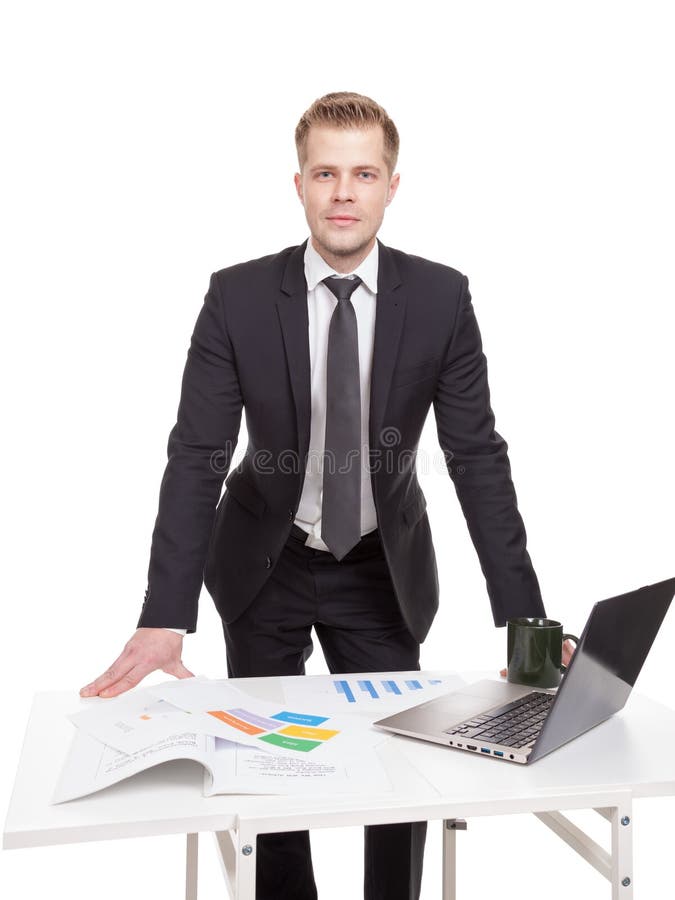 Businessman Standing Behind the Office Desk Stock Photo - Image of ...