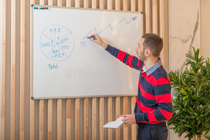 Businessman Standing by the Blackboard and Draws a Growth Graph. Stock ... Businessman Standing by the Blackboard and Draws a Growth Graph. Stock ...