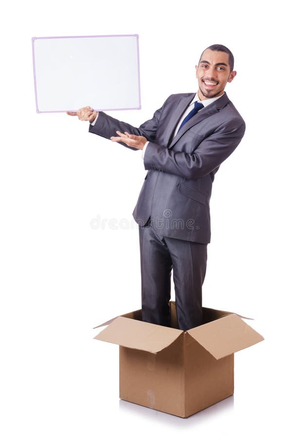 Businessman Standing in the Box Isolated Stock Photo - Image of ...