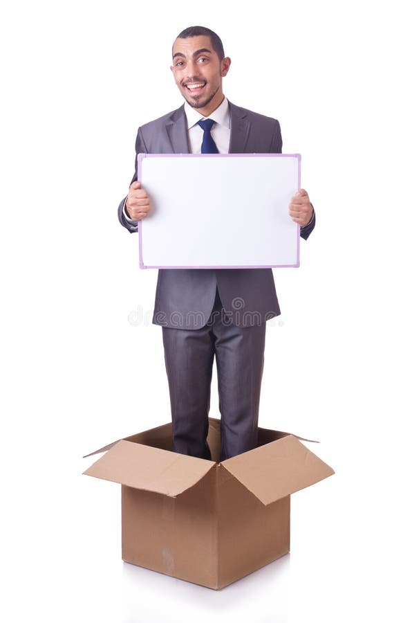 Businessman Standing in the Box Isolated Stock Photo - Image of parcel ...