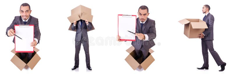 The Businessman Standing in the Box Isolated on White Stock Photo ...