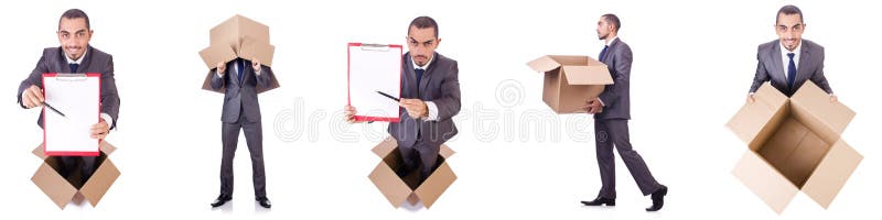 The Businessman Standing in the Box Isolated on White Stock Photo ...