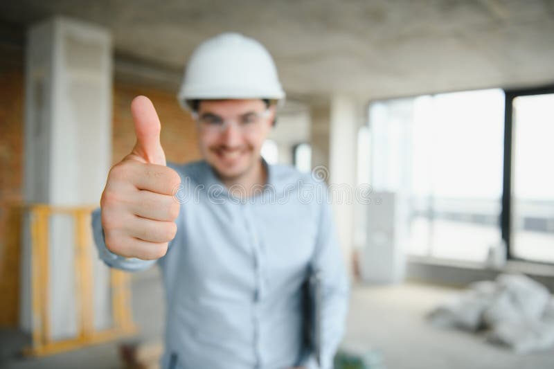 Businessman Standing in Building in Construction Process Stock Photo ...