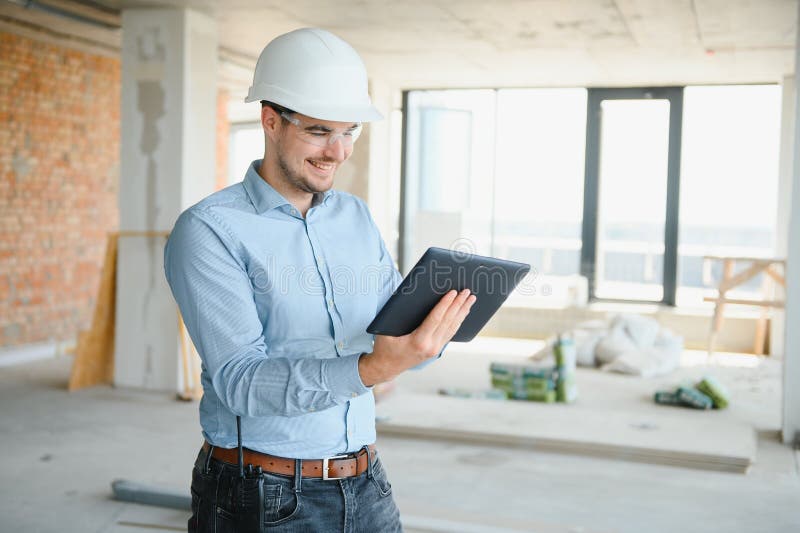 Businessman Standing in Building in Construction Process Stock Photo ...