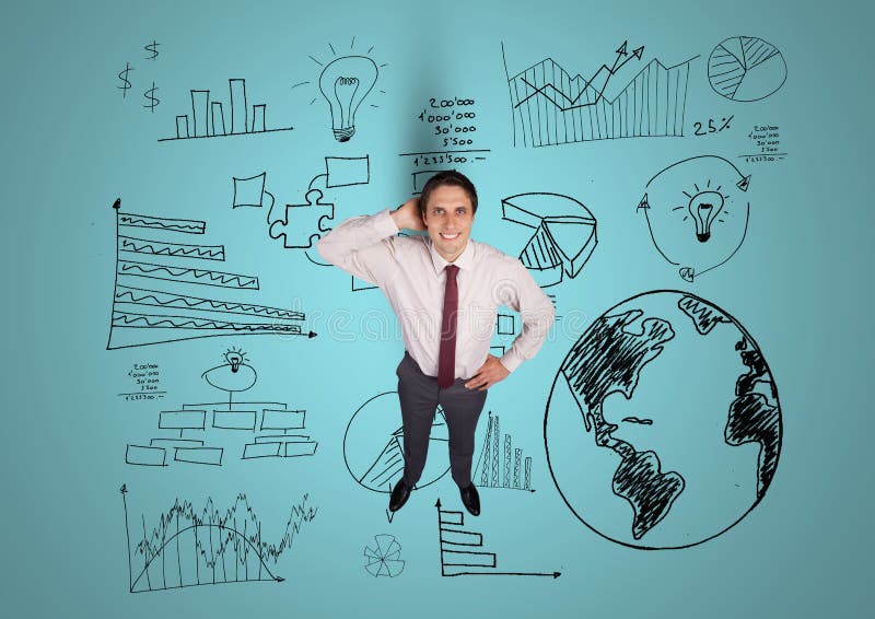 Businessman Standing on Business Graphics Concept Stock Illustration ...