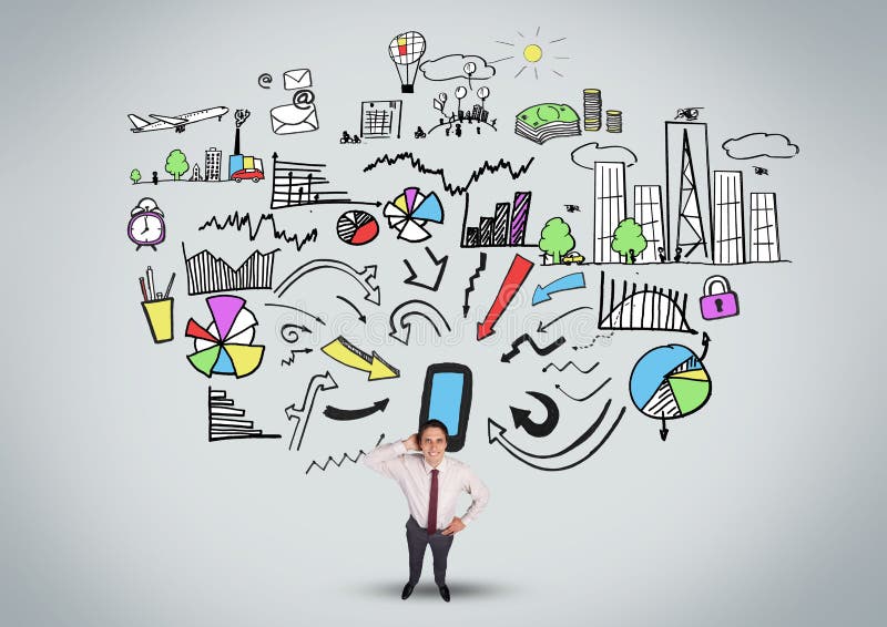 Businessman Standing on Business Graphics Concept Stock Photo - Image ...