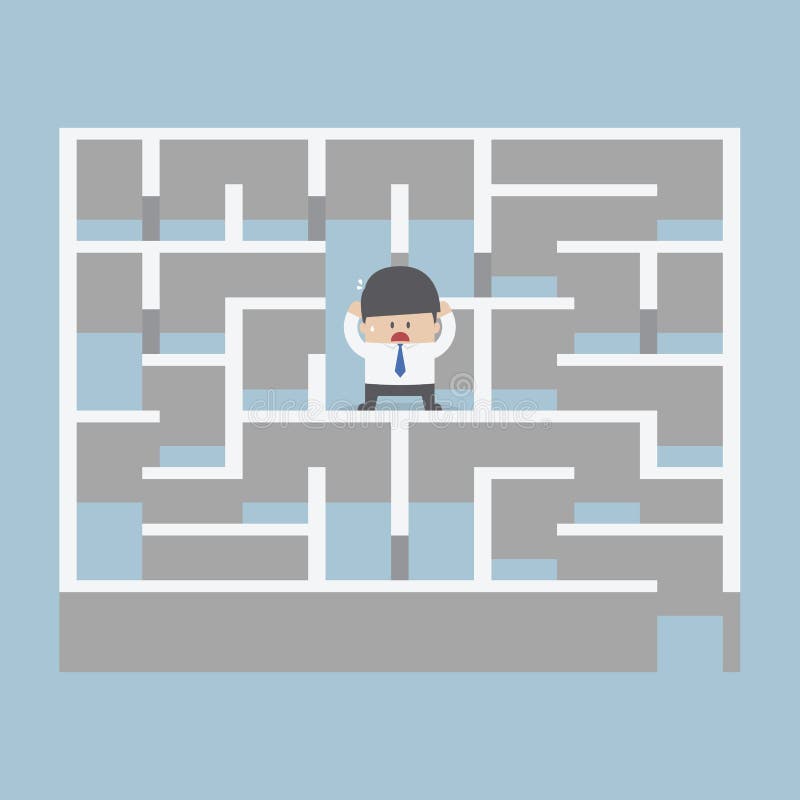 Businessman Standing in Center of the Maze Stock Vector - Illustration ...