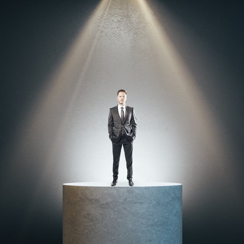 Businessman Standing on Concrete Pedestal Stock Image - Image of ...