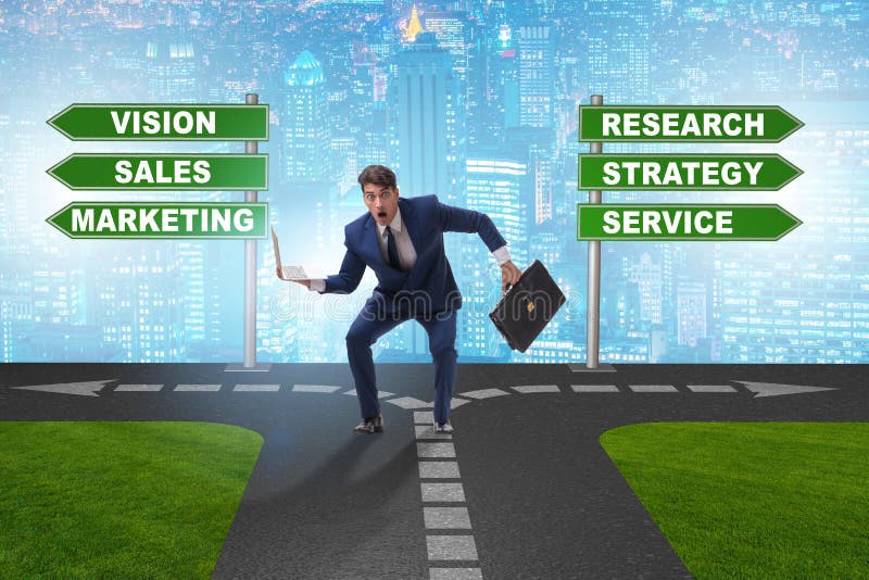 The Businessman Standing at Crossroads of Corporate Strategy Stock ...