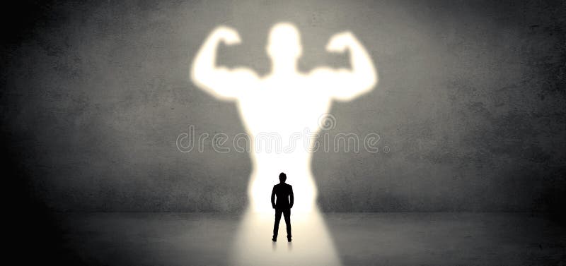 Businessman Standing in Front of a Strong Hero Vision Stock Photo ...