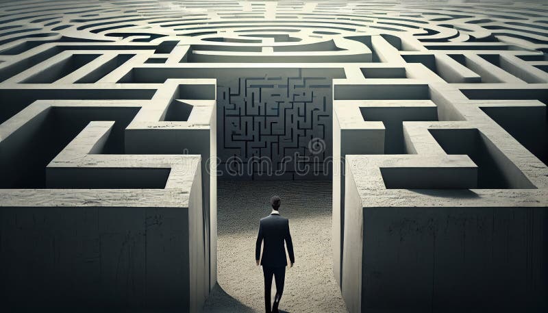 Businessman Standing in Front of a Labyrinth. Generative Ai Stock ...