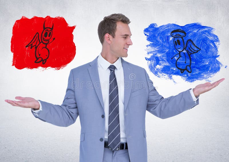 Businessman Standing between the Good and Bad Conscience Stock Image ...