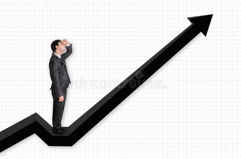 Businessman Standing on a Graph and Looking Up on the Results Stock ...