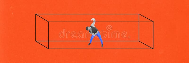 Businessman Standing Inside Rectangular Wireframe Box, Seemingly Trying ...