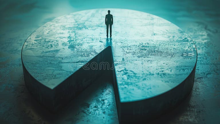 Businessman Standing on a Large Pie Chart with a Missing Slice. Stock ...