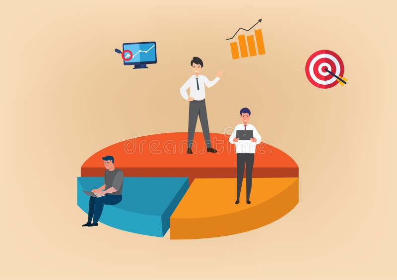 Businessman Standing on a Large Pie Chart Showing Share, Shareholding ...