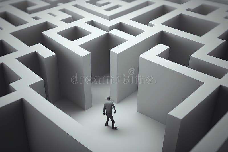 Businessman Standing in the Middle of a Maze and Looking at the Exit ...
