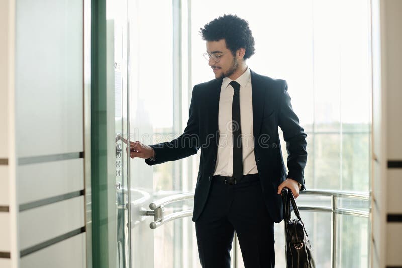 Businessman Standing in Modern Elevator Stock Photo - Image of hall ...