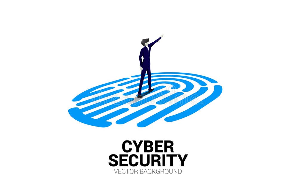 Businessman Standing and Point Forward on Finger Scan Icon. Stock ...