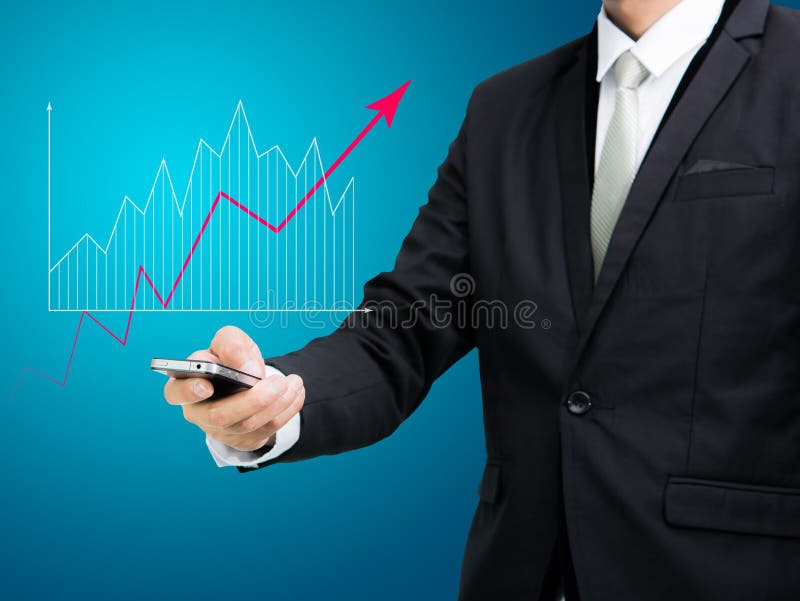 Businessman Using Digital Tablet, Raising Graph Background. Business ...