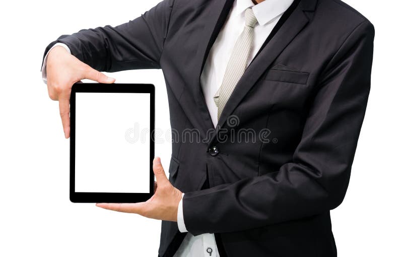 Isolated Businessman Hand Holding a Tablet with Isolated Screen Stock ...