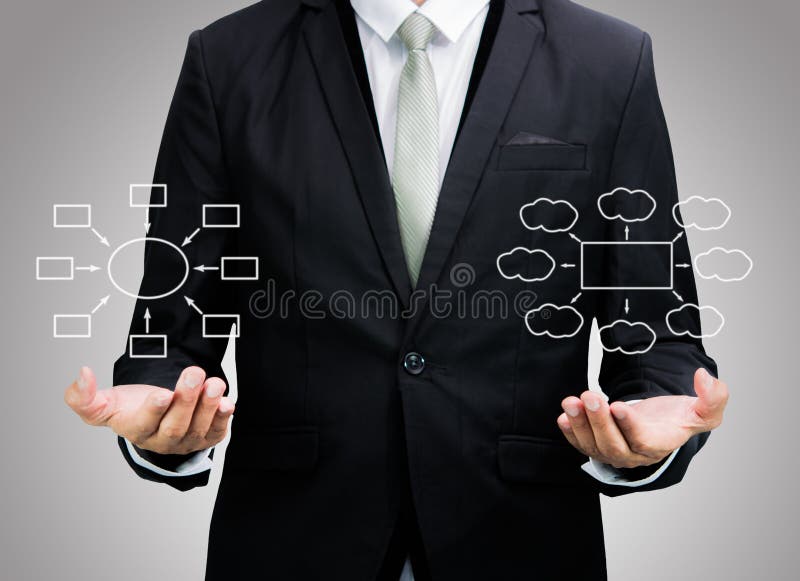 Businessman Standing Posture Hand Holding Strategy Flowchart Iso Stock ...