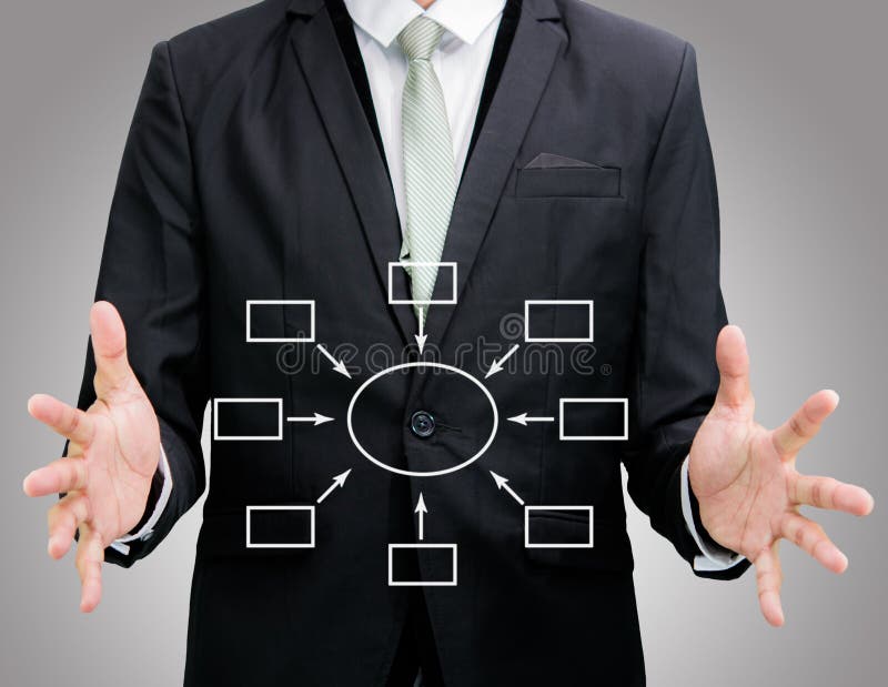Businessman Standing Posture Hand Holding Strategy Flowchart Iso Stock ...