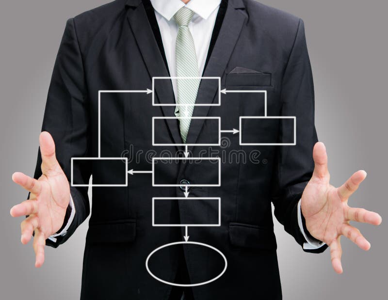 Businessman Standing Posture Hand Holding Strategy Flowchart Iso Stock ...