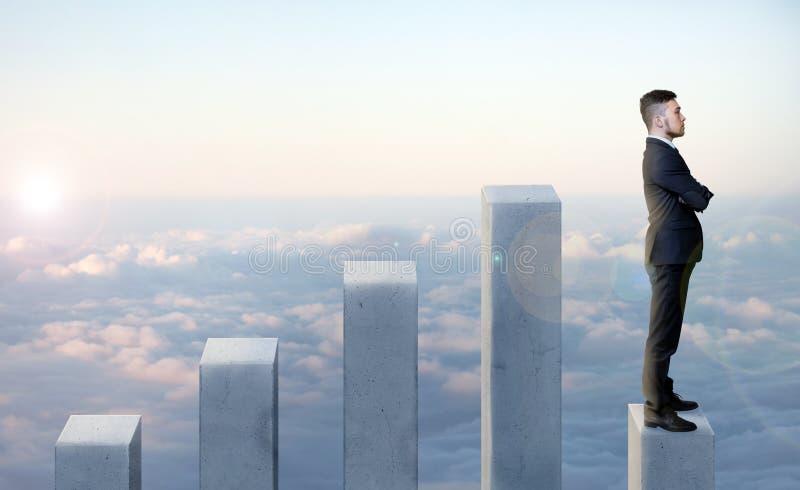 Businessman Standing in Profile on the Latest of Five Columns with His ...