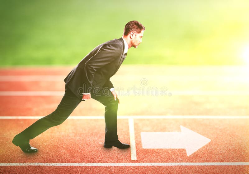 Businessman Standing on Running Track Stock Image - Image of ...