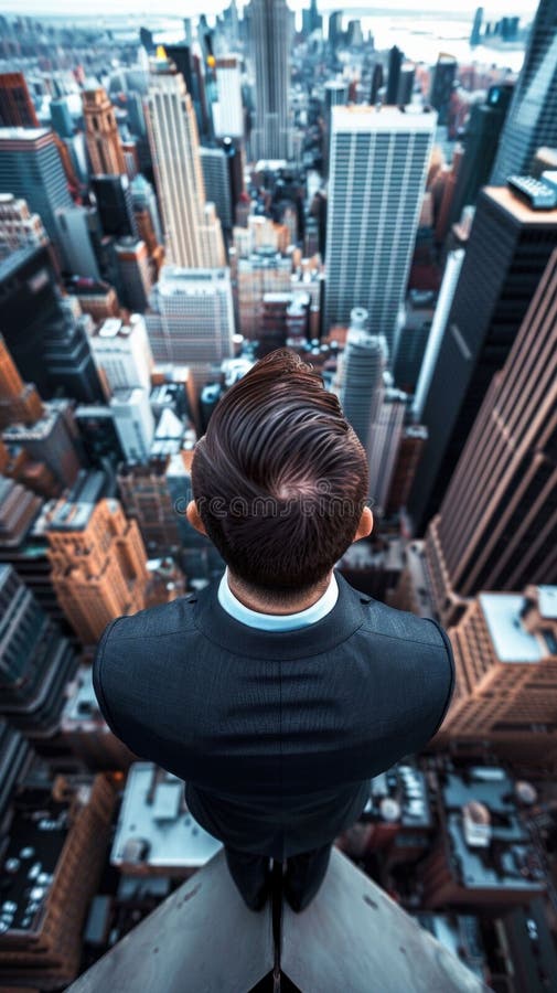 Businessman Standing on Skyscraper Edge. Generative Ai Stock ...