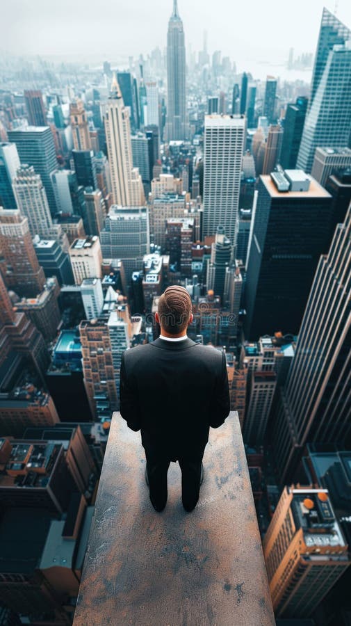Businessman Standing on Skyscraper Edge. Generative Ai Stock ...