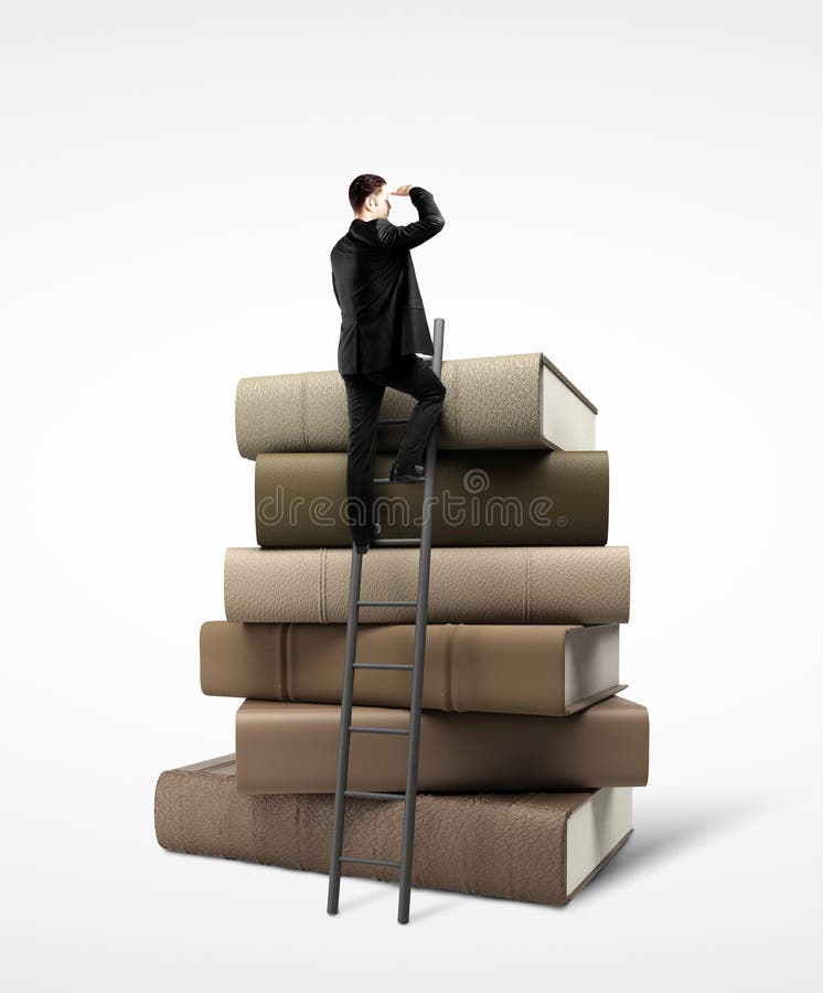 Businessman Standing on Stack of Books Stock Image - Image of ...