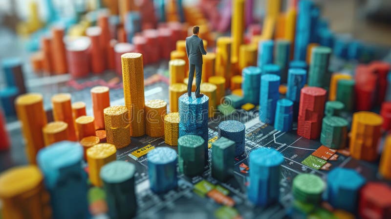 A Businessman Standing on a Stack of Colorful Cylinders Representing a ...