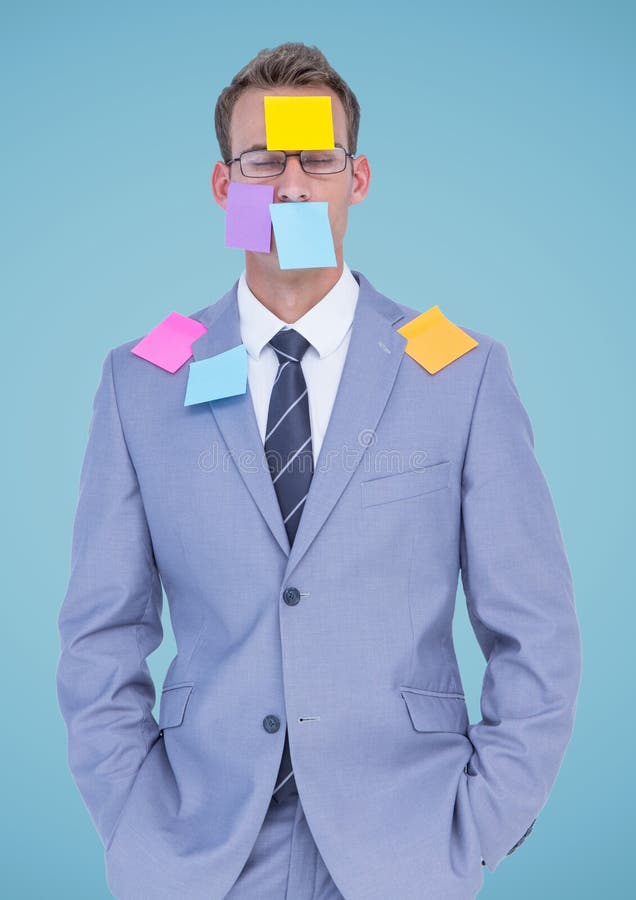Businessman with Sticky Notes Stuck on His Face Stock Image - Image of ...