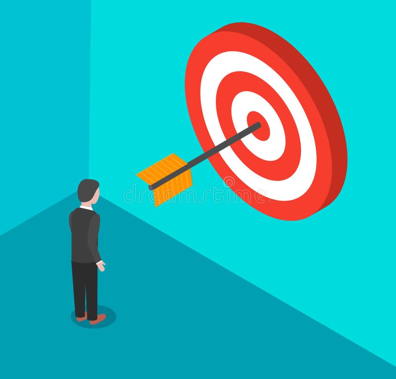 Businessman Stands in Front of a Target with Arrow. Stock Vector ...
