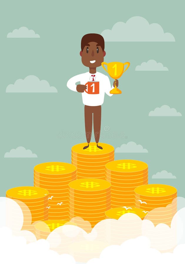 Businessman Stands on Large Stack of Coins. Stock Vector - Illustration ...