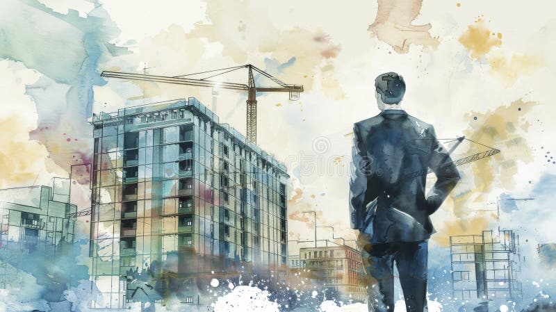 A Businessman Stands Looking Towards a New Construction Project ...