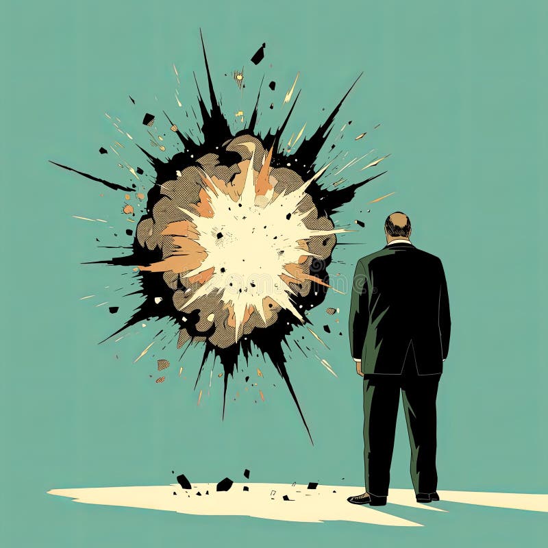 Businessman Staring at an Explosion Depicting Risk and Challenges Stock ...