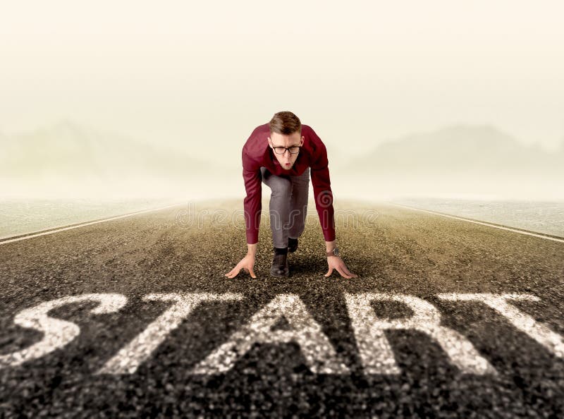 Businessman at start line stock image. Image of effort - 112960817