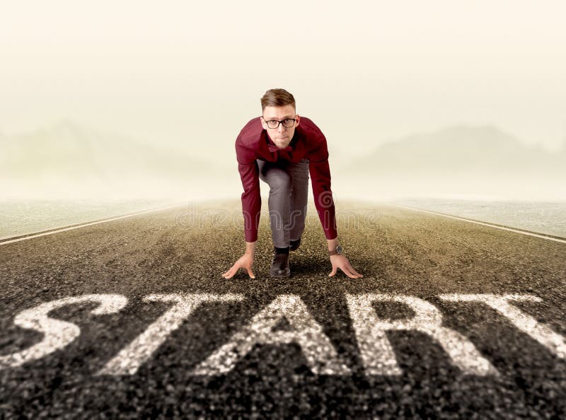 Businessman at start line stock image. Image of competitor - 116355963