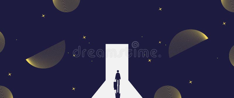 Set of Businessman Start and Steps into Future Door. Moving Forward To ...